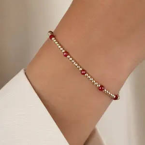 BOWOOD LANE Ruby Glass Beaded Bracelet With 14k -filled Beads
