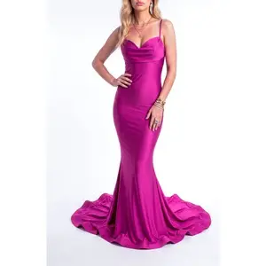 Cowl Neck Ruched Back Gown