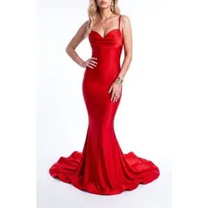 JESSICA ANGEL Cowl Neck Open Back Mermaid Gown - Red