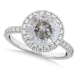 ALLUREZ Halo Salt & Pepper Diamond Engagement Ring In 14k White Gold