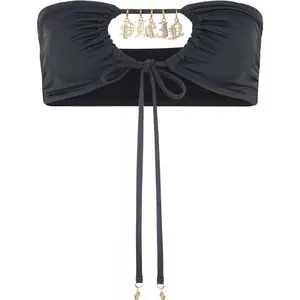 Philipp Plein Bandeau Swim Top With Gold Charms - Black