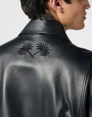 Philipp Plein Nappa Leather Bomber Palms