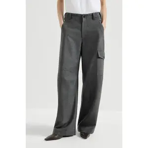 Brunello Cucinelli Virgin Wool Twill Cargo Barrel Trousers With Monili - Dark Grey