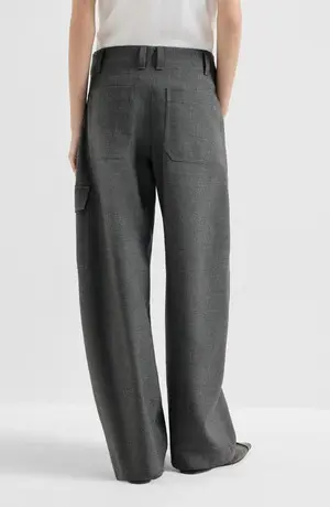 Brunello Cucinelli Virgin Wool Twill Cargo Barrel Trousers With Monili