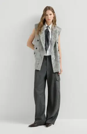 Brunello Cucinelli Virgin Wool Twill Cargo Barrel Trousers With Monili