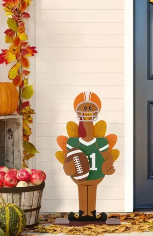 GLITZHOM 29.5"h Thanksgiving Wooden Football Turkey Porch Decor