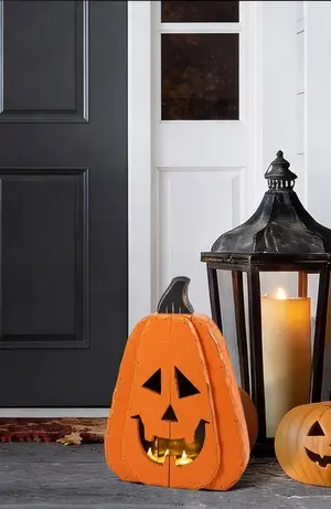 GLITZHOM Halloween Chunky Wood Jack-o-lantern Porch Decor