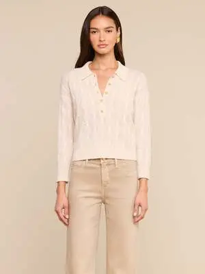 L'Agence Airy Cable Knit Sweater With Heart Buttons