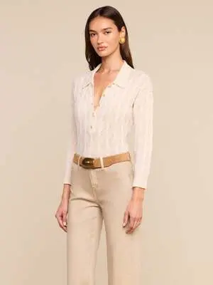 L'Agence Airy Cable Knit Sweater With Heart Buttons