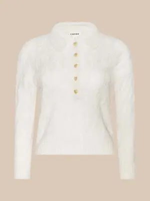 L'Agence Airy Cable Knit Sweater With Heart Buttons