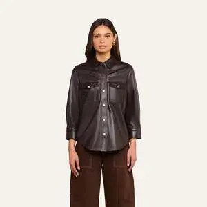 L'Agence Avina Leather Shirt - Coffee Bean