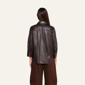 L'Agence Avina Leather Shirt - Coffee Bean