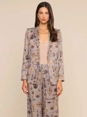L'Agence Aven Wrap Blazer With Antique Key Print