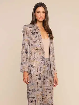 L'Agence Aven Wrap Blazer With Antique Key Print