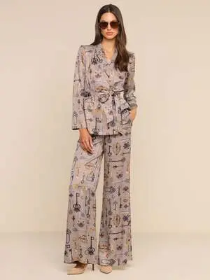 L'Agence Aven Wrap Blazer With Antique Key Print