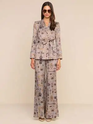L'Agence Aven Wrap Blazer With Antique Key Print