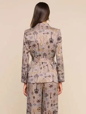 L'Agence Aven Wrap Blazer With Antique Key Print