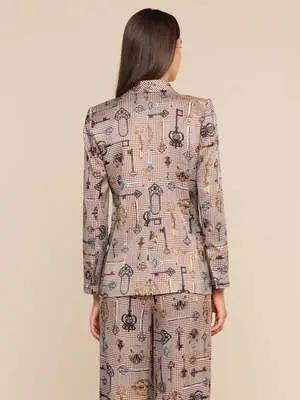 L'Agence Aven Wrap Blazer With Antique Key Print
