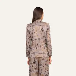 L'Agence Aven Wrap Blazer With Antique Key Print - Brown Multi Houndstooth Key