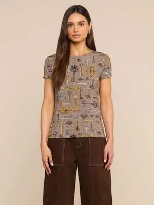 L'Agence Ressi Fitted T-shirt - Brown Multi Houndstooth Key