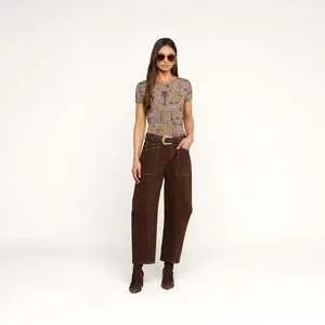 L'Agence Ressi Fitted T-shirt In Houndstooth Key Print - Brown Multi Houndstooth Key