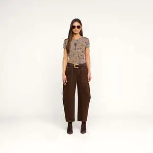 L'Agence Ressi Fitted T-shirt In Houndstooth Key Print - Brown Multi Houndstooth Key