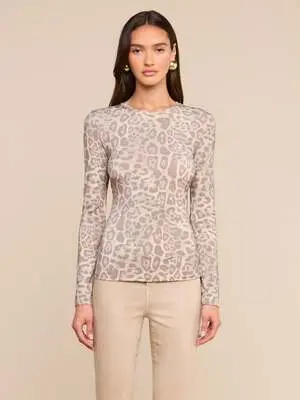 L'Agence Tess Long Sleeve T-shirt - Grey Multi Patch Leopard