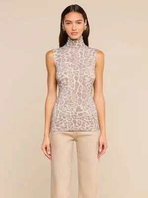L'Agence Ceci Sleeveless Turtleneck - Grey Multi Patch Leopard