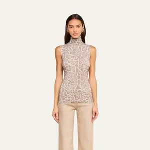 L'Agence Sleeveless Turtleneck In Grey Leopard Print - Grey Multi Patch Leopard