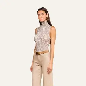 L'Agence Sleeveless Turtleneck In Grey Leopard Print - Grey Multi Patch Leopard