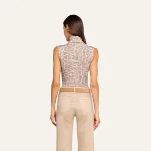 L'Agence Sleeveless Turtleneck In Grey Leopard Print - Grey Multi Patch Leopard