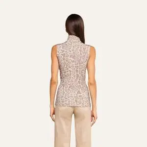 L'Agence Sleeveless Turtleneck In Grey Leopard Print - Grey Multi Patch Leopard