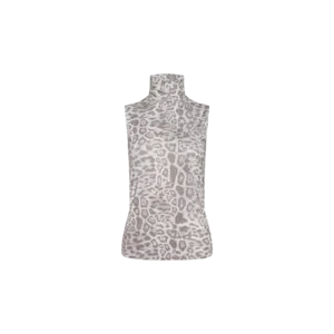 L'Agence Sleeveless Turtleneck In Grey Leopard Print - Grey Multi Patch Leopard
