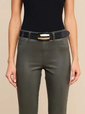 L'Agence Milou Lizard-embossed Leather Belt - Black Lizard Embossed