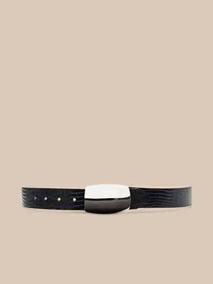 L'Agence Milou Lizard-embossed Leather Belt - Black Lizard Embossed