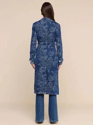 L'Agence Bradley Floral Jacquard Denim Trench Coat