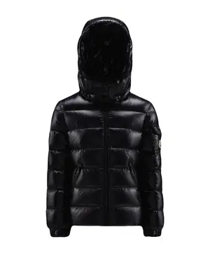 Moncler Hooded Down Jacket With Logo Patch - Black
