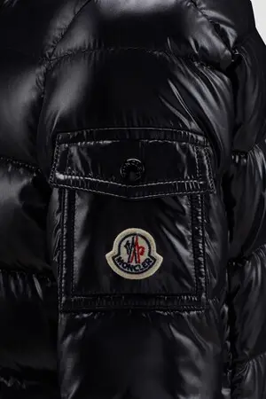 Moncler Logo Patch Hooded Down Jacket - Black