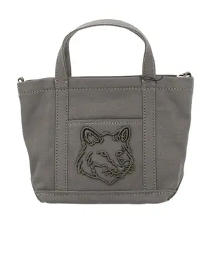Maison Kitsuné Fox Head Embroidered Tote Bag - Grey