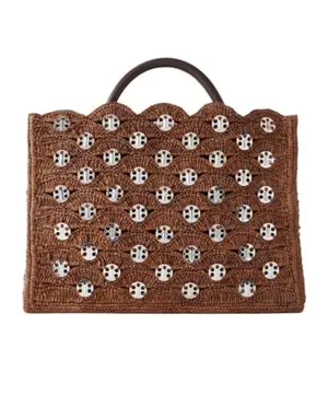 Rabanne 1969 Disc-embellished Raffia Tote Bag - Brown