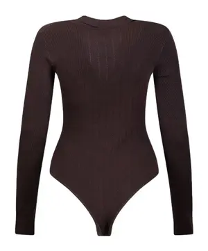 Elisabetta Franchi Ribbed Knit Bodysuit With Embroidered Lace Detail - Brown
