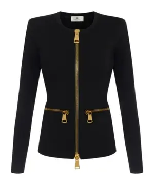 Elisabetta Franchi Zip-up Knit Top - Black
