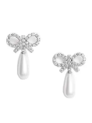 SELF-PORTRAIT Pearl And Crystal Flake Drop Earrings - Argento