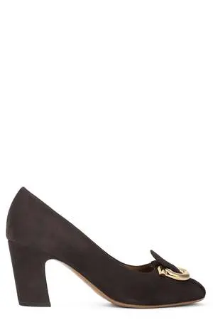 FERRAGAMO Gancini Hook Suede Pumps With 7 Cm Square Heel