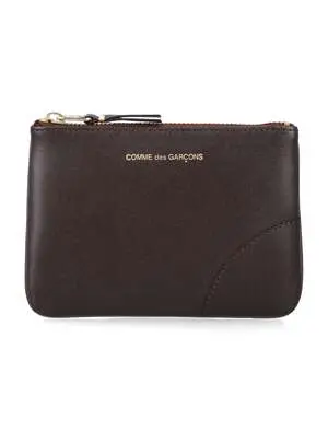 Comme Des Garçons Mini Leather Pouch With Gold Logo - Marrone