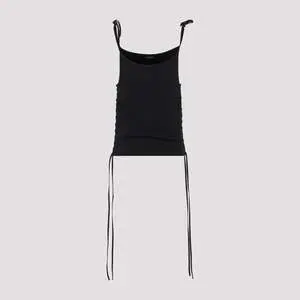 Balenciaga Ribbed Cotton Tank Top With Drawstring Detail - Black