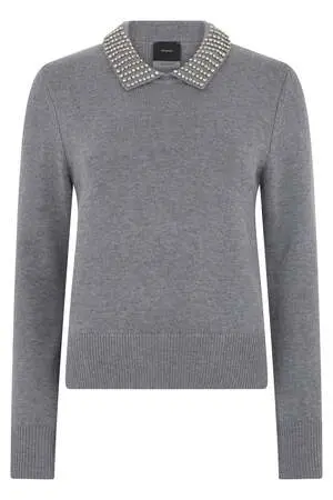 Pinko Polo-collar Wool-blend Sweater With Ribbed Trims - Grey