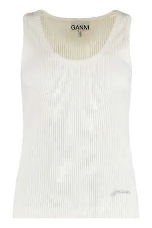 GANNI Organic Cotton Tank Top With Safety-pin Logo Detail - White