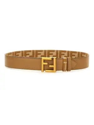 Fendi Ff Leather Belt - Beige