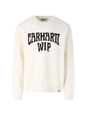 Carhartt Work In Progress Deck Crewneck Sweater With Inlaid Logo - White